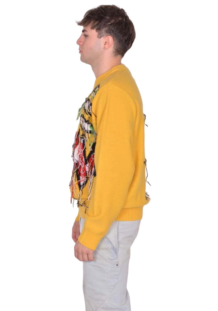 CHARLES JEFFREY LOVERBOY GUDDLE LOGO KNIT SWEATER YELLOW FW25 – DOSHABURI